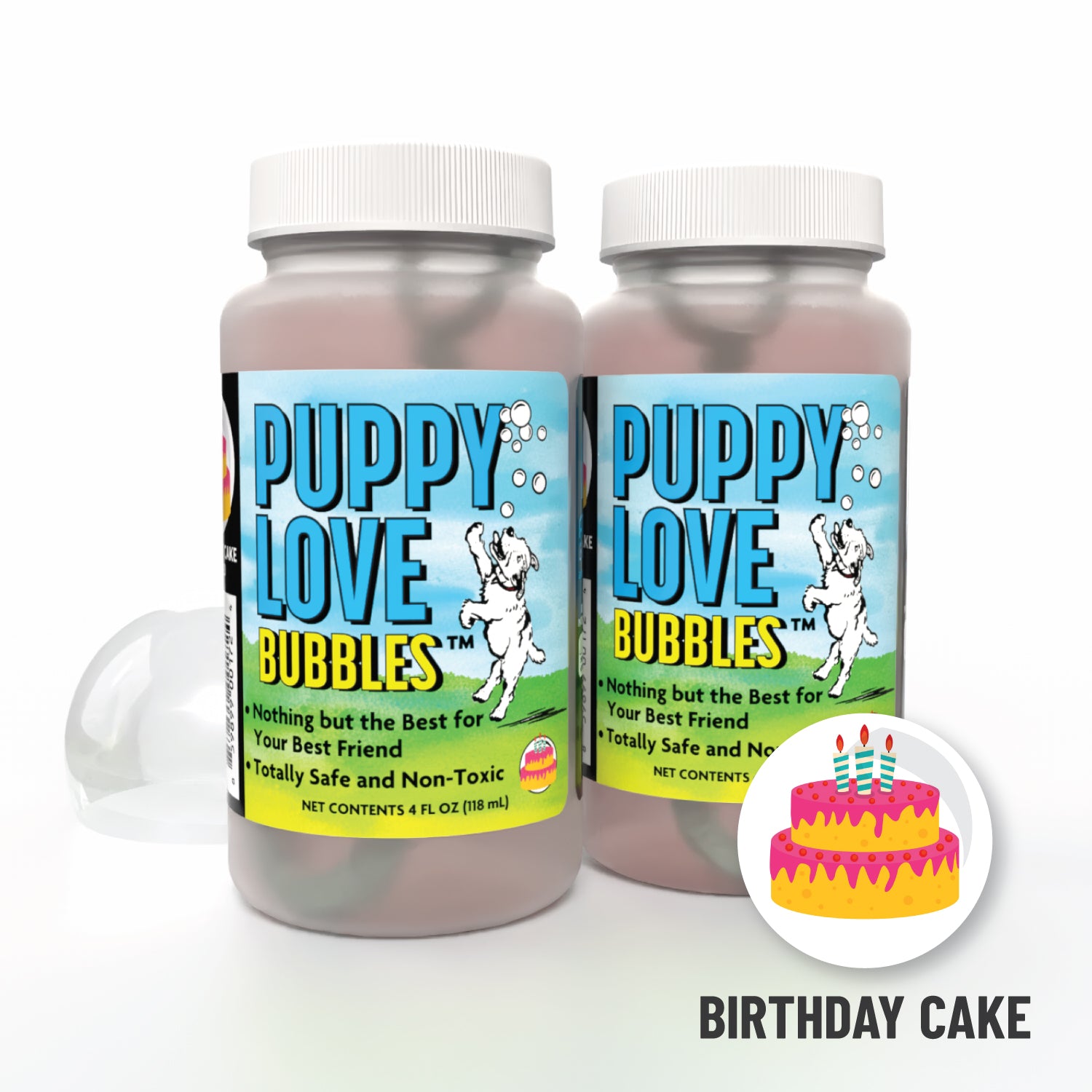 Birthday Cake Scented Dog Bubbles 2-Pack 4oz | Puppy Love by Atomic Bubbles